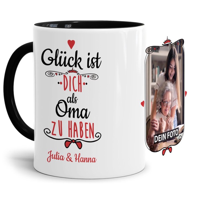 Tasse für Oma von - mit Wunschnamen und Foto - Innen & Henkel Schwarz ...