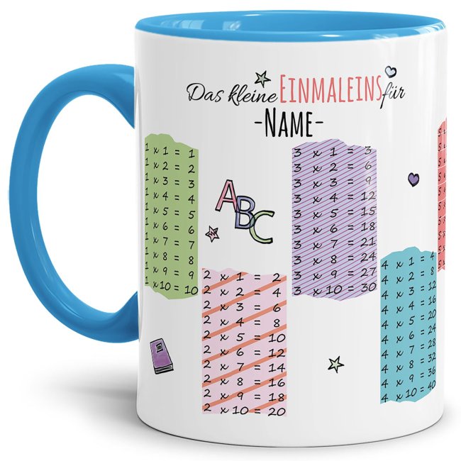Tasse zur Einschulung - Das kleine Einmaleins - mit Name - Hellblau |, 12,95