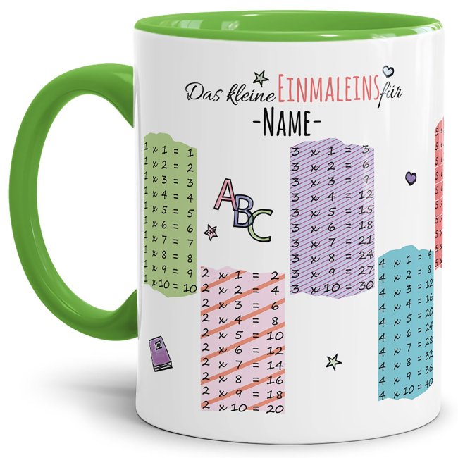 Tasse zur Einschulung - Das kleine Einmaleins - mit Name - Hellgrün |, 12,95
