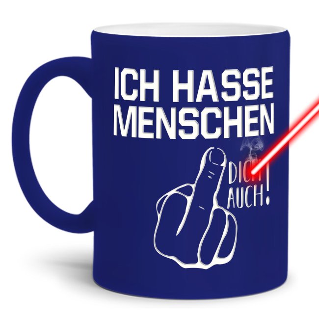 Tasse mit Gravur - Ich hasse Menschen - Dunkelblau | TASSENDRUCK, 15,95
