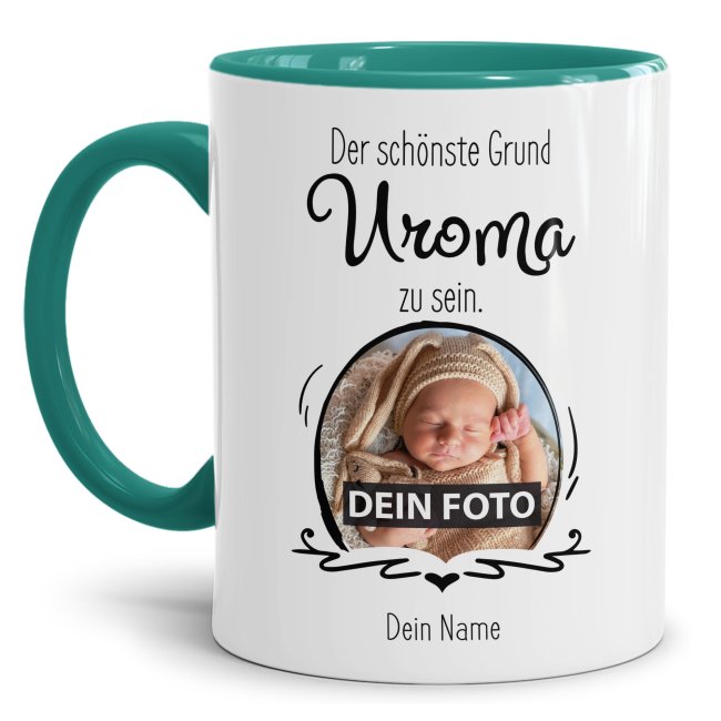 Fototasse für Uroma - Der schönste Grund - Türkis | Tassendruck, 12,95