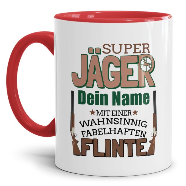 Tasse - Super Jäger - mit Name - in Rot | Tassendruck, 11,95