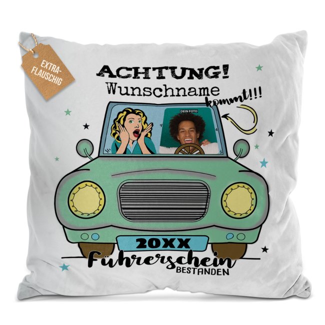 Kissen mit Spruch - Foto, Name und Jahr - Führerschein bestanden - We, 18,95