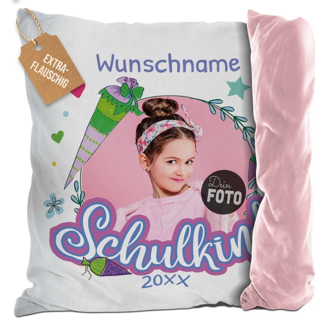 Foto-Kissen - Einschulung - mit Name und Jahr personalisierbar - Rosa, 18,95