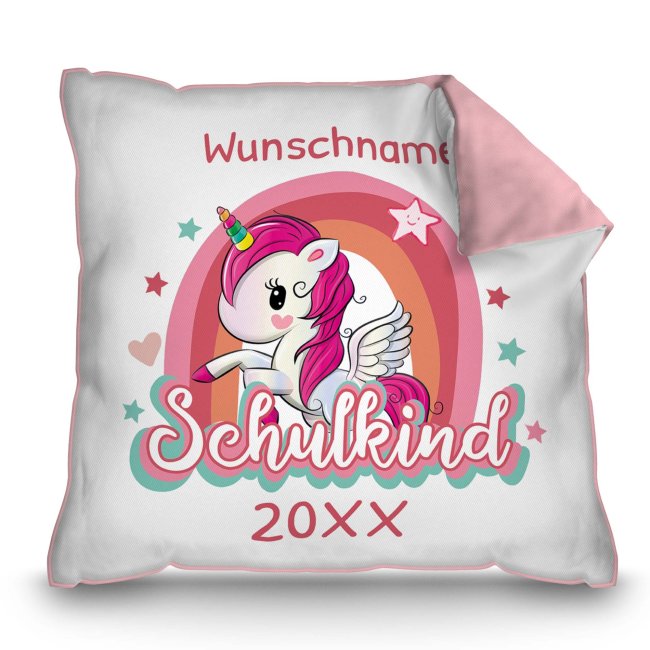 Kissen zur Einschulung, Einhorn - mit Name und Jahr bedrucken - Rosa , 17,95
