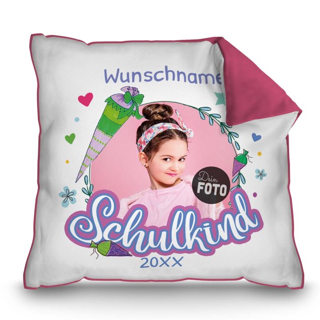 Kissen zur Einschulung, Schulkind Rosa - mit Foto, Name, Jahr persona, 17,95