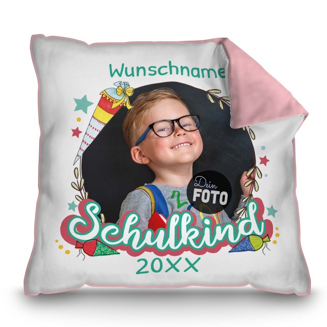 Foto-Kissen - Einschulung, Schulkind blau - mit Foto, Name, Jahr pers, 17,95