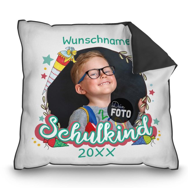 Foto-Kissen - Einschulung, Schulkind blau - mit Foto, Name, Jahr pers, 17,95
