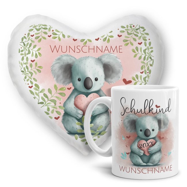 Geschenk-Set zum Schulanfang - Herzkissen und Tasse, Koala Motiv - mi, 25,95