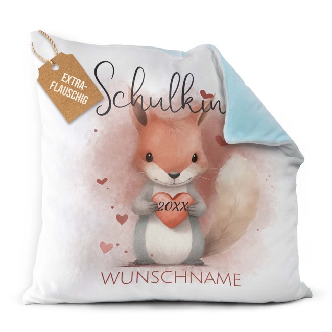 Einschulungsgeschenk - hellblaues Flauschkissen mit Name und Schuljah, 17,95