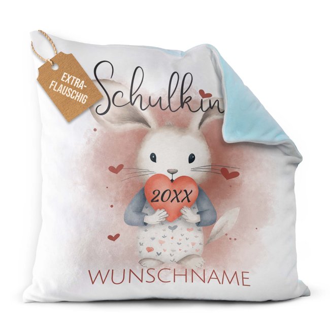 Einschulungsgeschenk - hellblaues Flauschkissen mit Name und Schuljah, 17,95