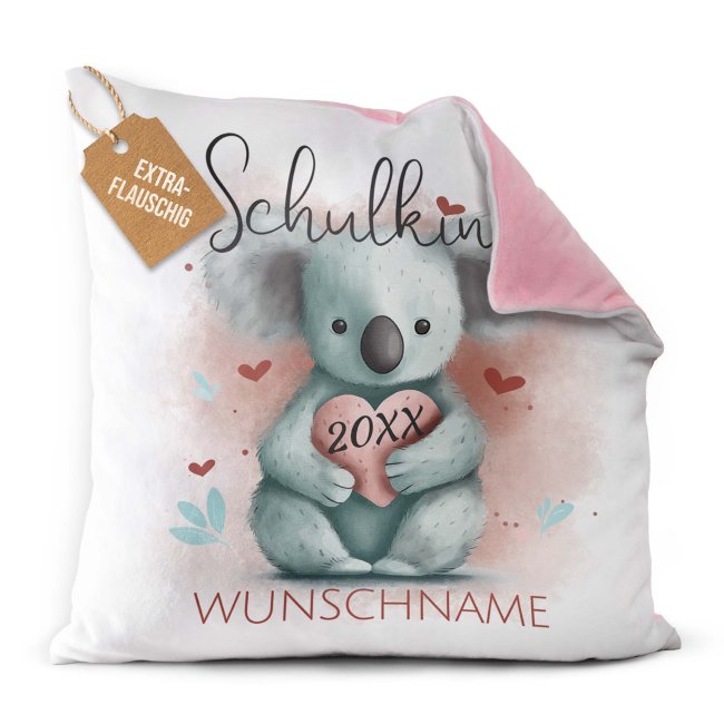 Einschulungsgeschenk - rosanes Flauschkissen mit Name und Schuljahr -, 17,95