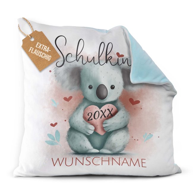 Einschulungsgeschenk - hellblaues Flauschkissen mit Name und Schuljah, 17,95