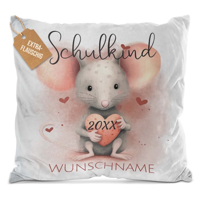 Einschulungsgeschenk - weißes Flauschkissen mit Name und Schuljahr - , 16,95