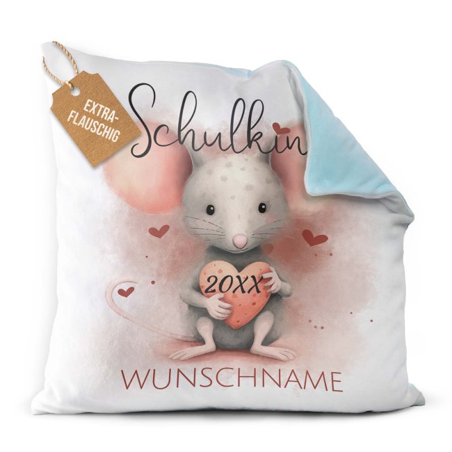 Einschulungsgeschenk - hellblaues Flauschkissen mit Name und Schuljah, 17,95