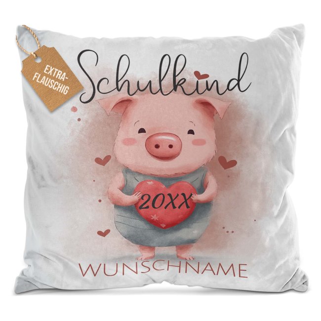 Einschulungsgeschenk - weißes Flauschkissen mit Name und Schuljahr - , 16,95