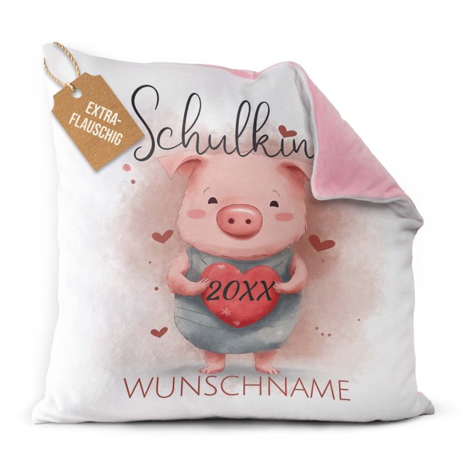 Einschulungsgeschenk - rosanes Flauschkissen mit Name und Schuljahr -, 17,95