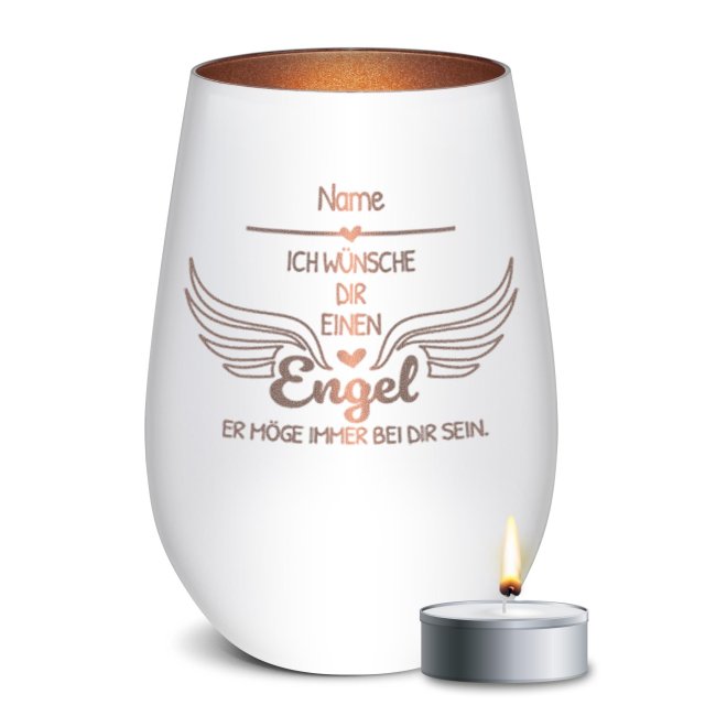 Weißes Windlicht mit Gravur - Ich wünsche dir einen Engel - mit Name ...