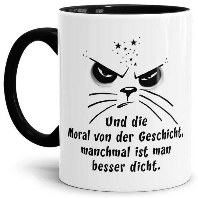 Tasse Katze Und die Moral von der Geschicht Schwarz, 10,95