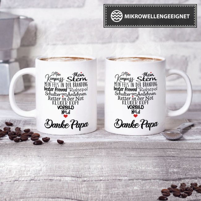 Lustige Tasse mit Spruch für Papa - Danke Papa - Weiß, 10,95