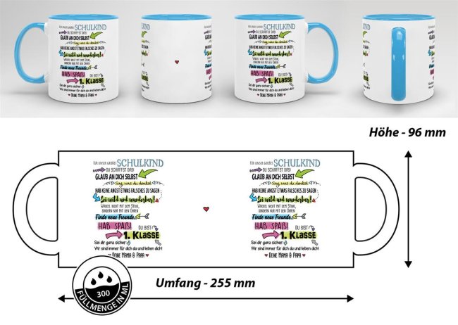Tasse zur Einschulung mit Spruch - Für unser großes Schulkind - Hellb, 11,95