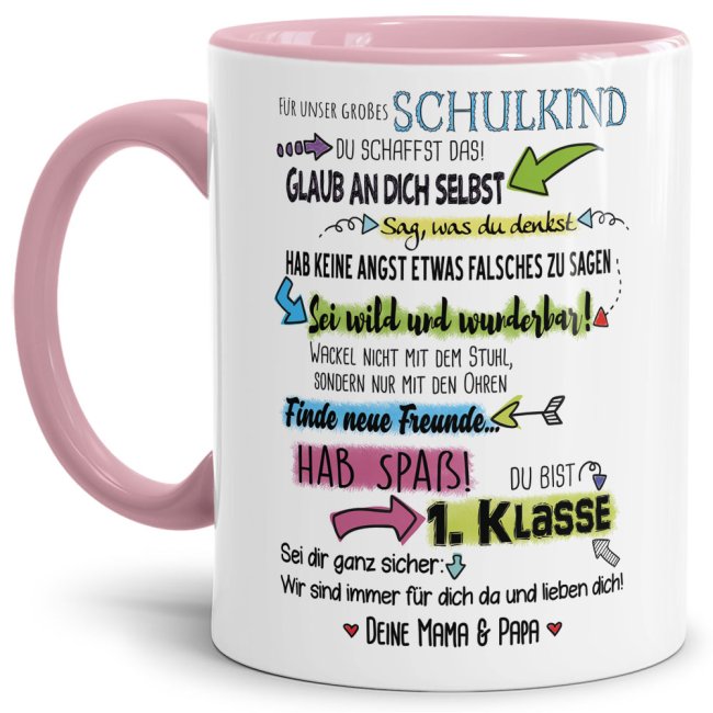 Tasse zur Einschulung mit Spruch - Für unser großes Schulkind - Rosa , 11,95