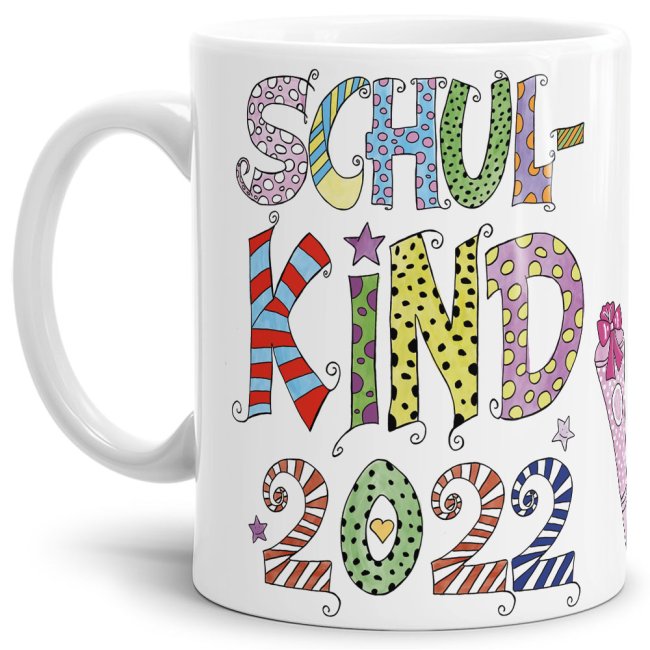 Tasse zur Einschulung mit Spruch - Schulkind 2022 Mädchen - Weiß | TA, 10,95