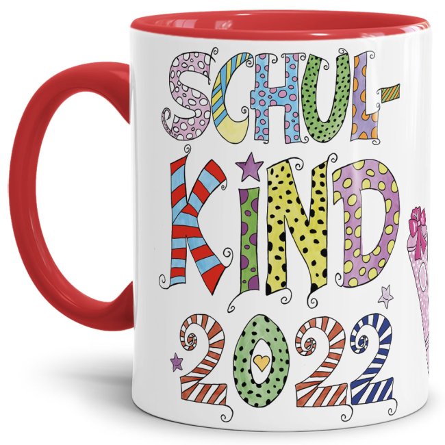 Tasse zur Einschulung mit Spruch - Schulkind 2022 Mädchen - Rot | TAS, 11,95