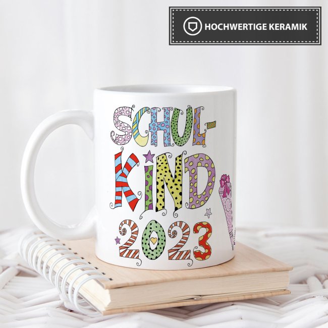 Tasse zur Einschulung mit Spruch - Schulkind 2023 Mädchen - Weiß | TA, 10,95