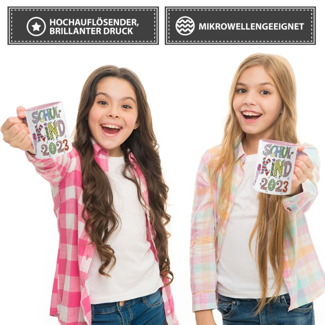 Tasse zur Einschulung mit Spruch - Schulkind 2023 Mädchen - Rosa | TA, 11,95