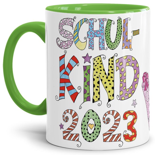 Tasse zur Einschulung mit Spruch - Schulkind 2023 Mädchen - Hellgrün , 11,95