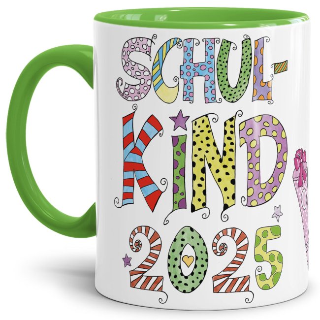 Tasse zur Einschulung mit Spruch - Schulkind 2025 Mädchen - Hellgrün , 11,95