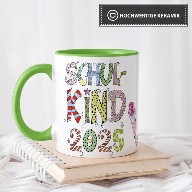 Tasse zur Einschulung mit Spruch - Schulkind 2025 Mädchen - Hellgrün , 11,95