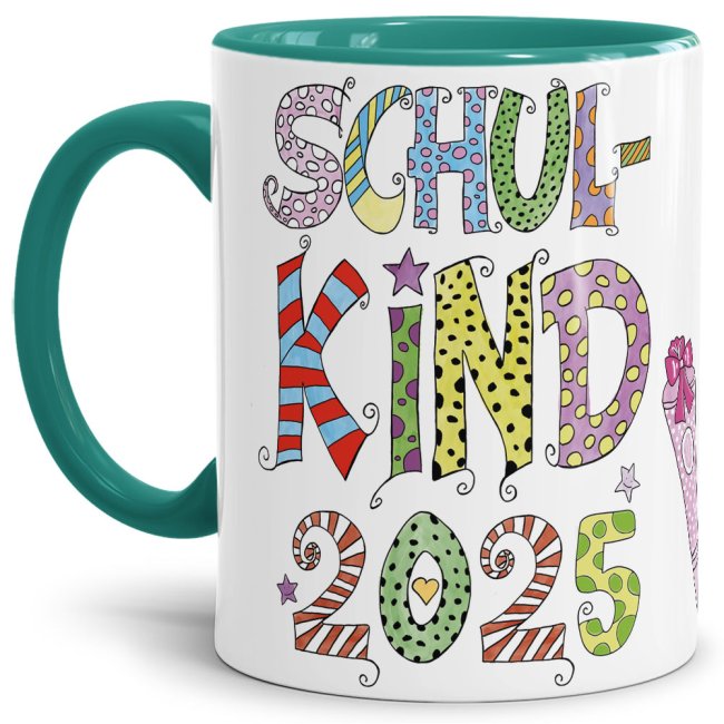 Tasse zur Einschulung mit Spruch - Schulkind 2025 Mädchen - Türkis | , 11,95