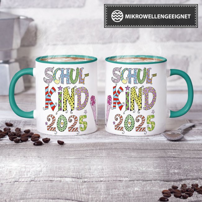 Tasse zur Einschulung mit Spruch - Schulkind 2025 Mädchen - Türkis | , 11,95