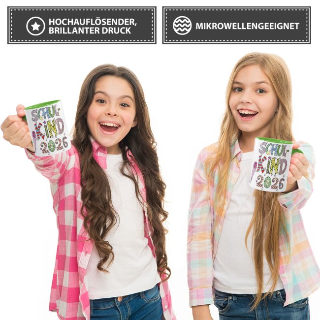 Tasse zur Einschulung mit Spruch - Schulkind 2026 Mädchen - Hellgrün , 11,95