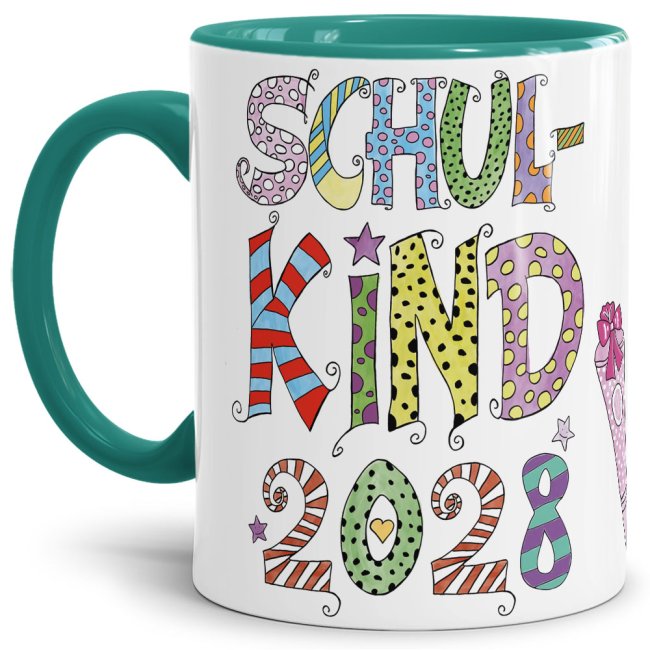 Tasse zur Einschulung mit Spruch - Schulkind 2028 Mädchen - Türkis | , 11,95