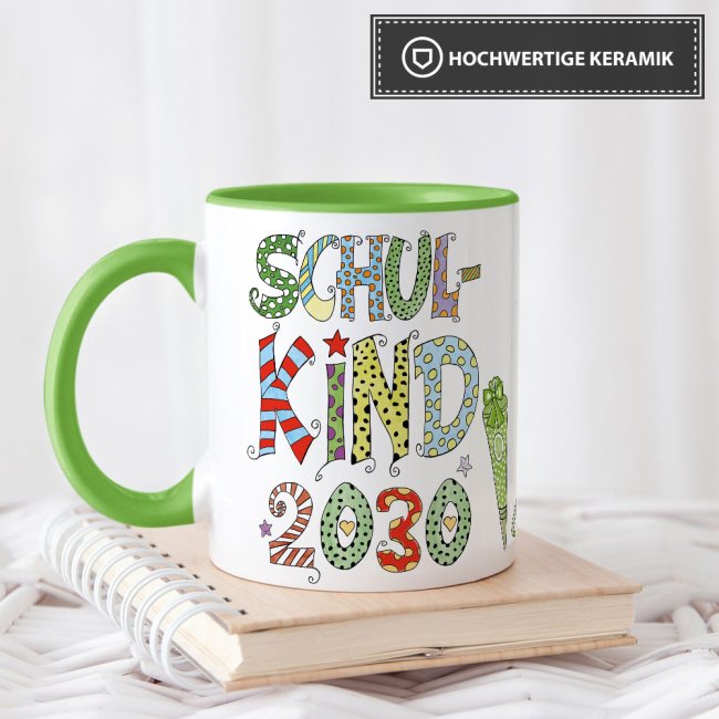 Tasse zur Einschulung mit Spruch - Schulkind 2030 Junge - Hellgrün | , 11,95