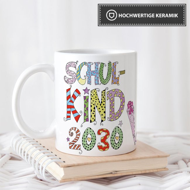 Tasse zur Einschulung mit Spruch - Schulkind 2030 Mädchen - Weiß | TA, 10,95
