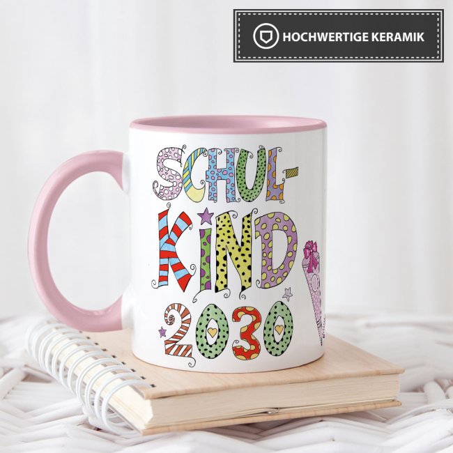 Tasse zur Einschulung mit Spruch - Schulkind 2030 Mädchen - Rosa | TA, 11,95