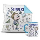 Geschenk-Set - Schulkind Junge - Ihr Wunschname - Tasse & Kissen Hell, 28,95