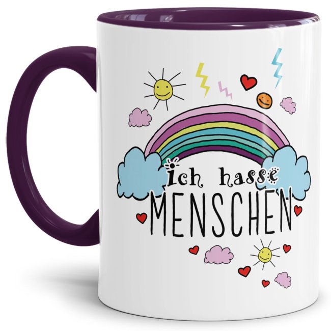Lustige, violette Tasse mit Spruch - Ich hasse Menschen | Tassendruck ...